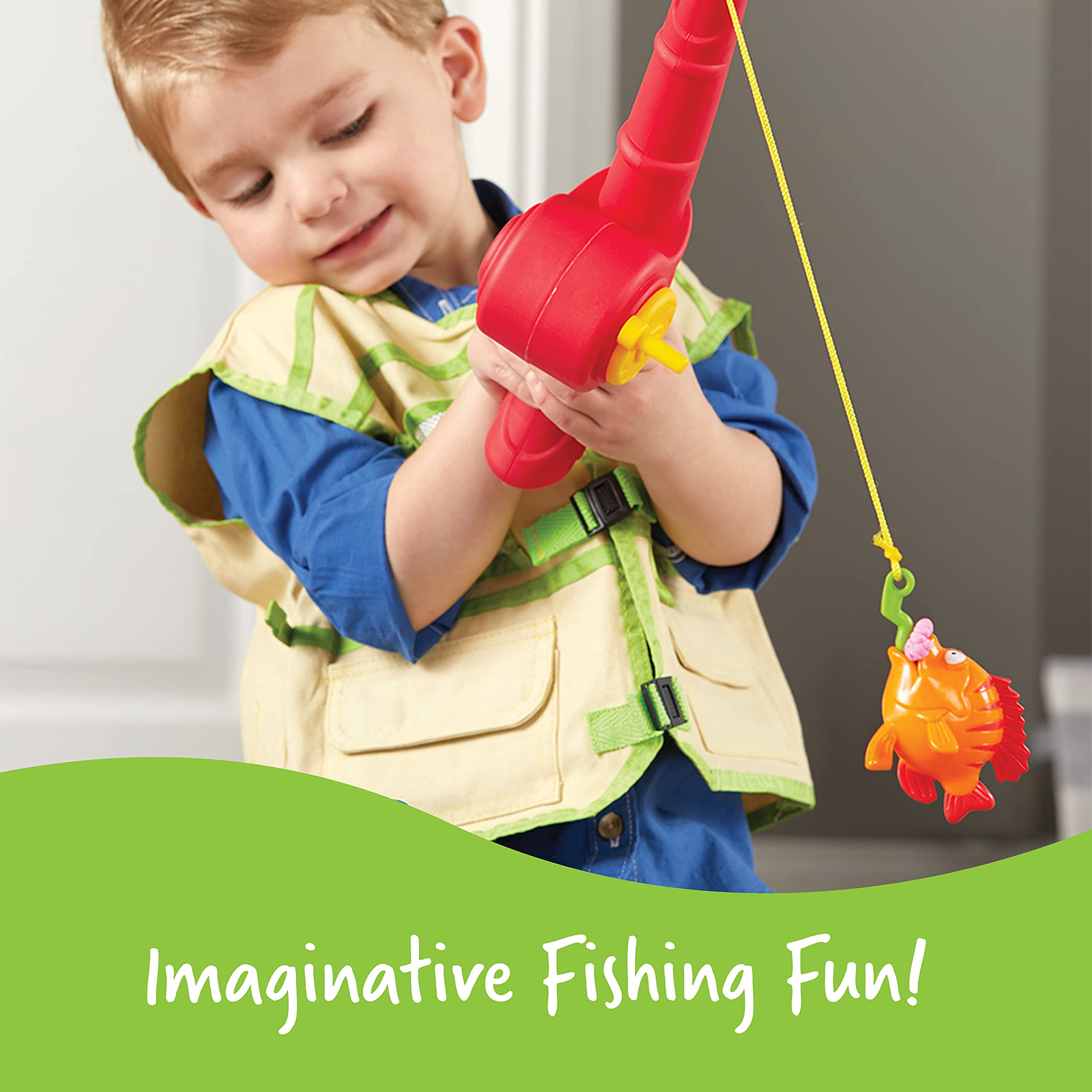 Learning Resources Pretend & Play Fishing Set - 11 Pieces, Ages 3+ Toddler Pretend Play Toys, Preschool Learning Toys, Fishing Pole for Kids, Fisherman Costume