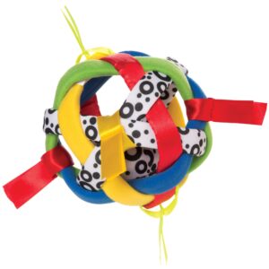 Manhattan Toy Bababall Tactile Sensory Multicolored Fabric Covered Rattle with Satin Ribbons