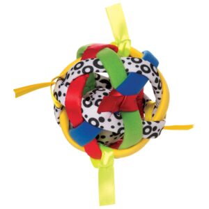 Manhattan Toy Bababall Tactile Sensory Multicolored Fabric Covered Rattle with Satin Ribbons