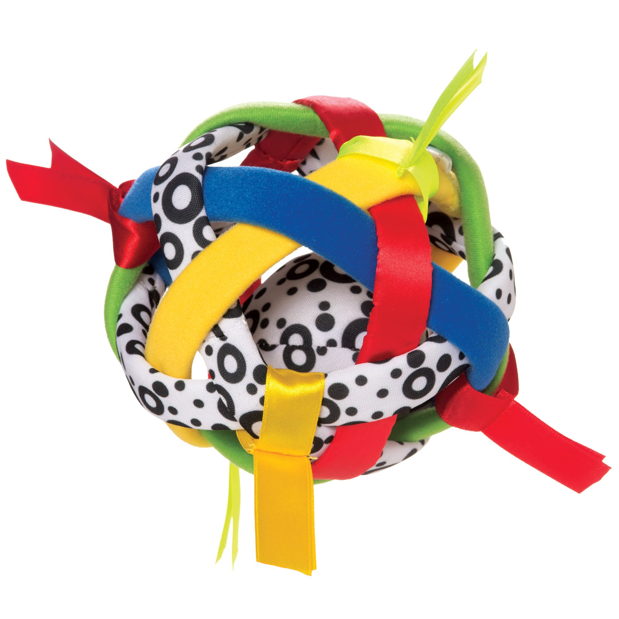 Manhattan Toy Bababall Tactile Sensory Multicolored Fabric Covered Rattle with Satin Ribbons