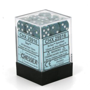 Chessex Speckled Sea Blue Plastic Polyhedral Dice Block, 12mm, 36 Dice - D6