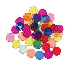 learning advantage-7253 transparent plastic counters - steel-ringed - set of 50 - assorted colors - great for kindergarten, sensory play and light panels