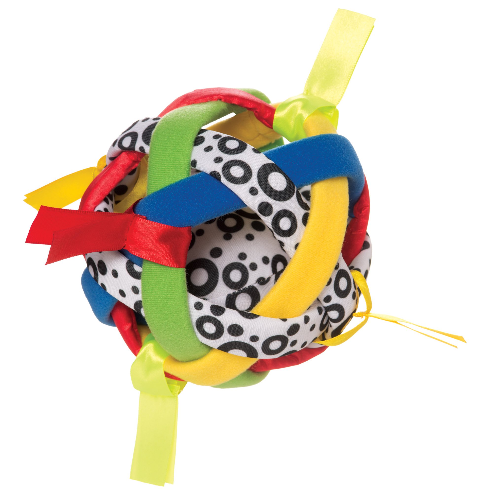 Manhattan Toy Bababall Tactile Sensory Multicolored Fabric Covered Rattle with Satin Ribbons