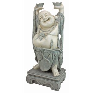 design toscano jolly hotei laughing man asian decor indoor/outdoor garden statue, 26 inches tall, cast stone resin, two tone stone finish