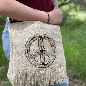 Original Collections Unisex Bohemian 100% Hemp Hippie Peace Sign Crossbody-Messenger-Bag with Rasta Colors