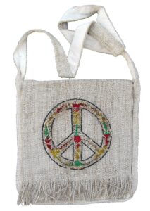 original collections unisex bohemian 100% hemp hippie peace sign crossbody-messenger-bag with rasta colors