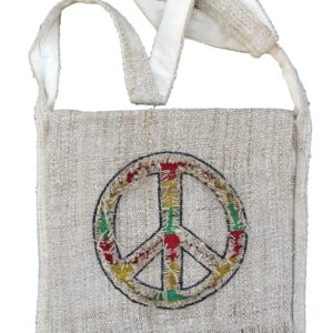 Original Collections Unisex Bohemian 100% Hemp Hippie Peace Sign Crossbody-Messenger-Bag with Rasta Colors