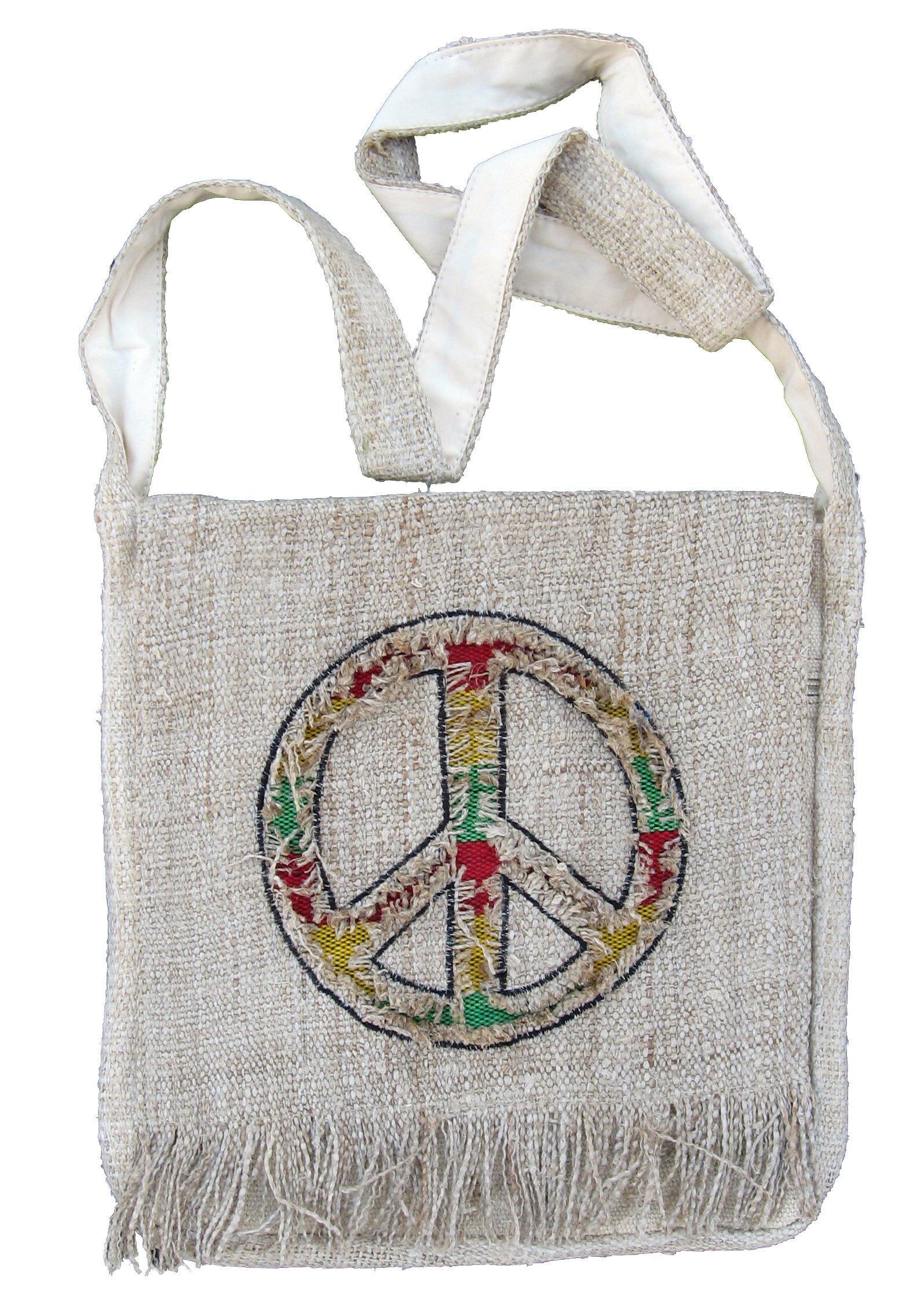 Original Collections Unisex Bohemian 100% Hemp Hippie Peace Sign Crossbody-Messenger-Bag with Rasta Colors