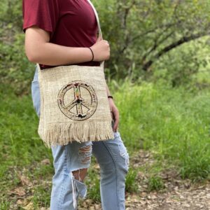 Original Collections Unisex Bohemian 100% Hemp Hippie Peace Sign Crossbody-Messenger-Bag with Rasta Colors