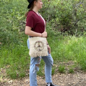 Original Collections Unisex Bohemian 100% Hemp Hippie Peace Sign Crossbody-Messenger-Bag with Rasta Colors