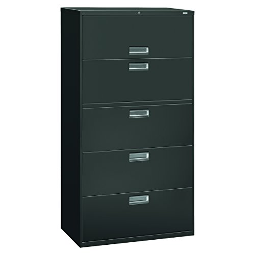 HON Brigade 600 Series Lateral File, 4 Legal/Letter-Size File Drawers, 1 Roll-Out File Shelf, Charcoal, 36" X 18" X 64.25"