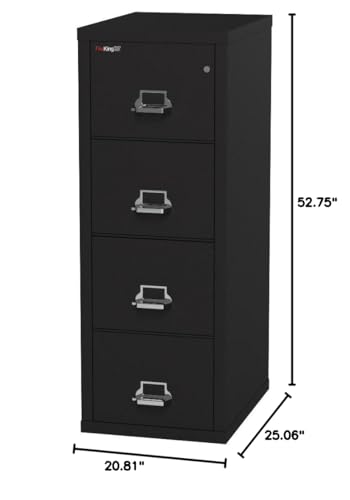 FireKing Vertical 4 Drawer Legal Fire Safe File Cabinet with Key Lock, 1 Hour Fire Rated, UL Rated & Water Resistant Home Safe, Fire Safe Filing Cabinet, Made in The USA, Black