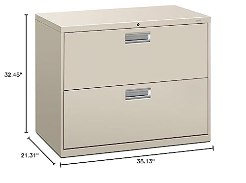 HON Brigade 600 Series Lateral File, 2 Legal/Letter-Size File Drawers, Light Gray, 36" X 18" X 28"