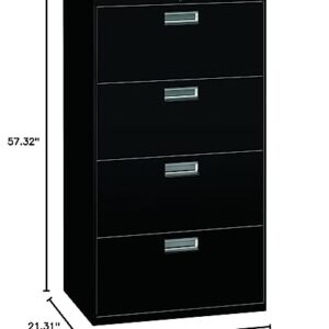 HON Brigade 600 Series Lateral File, 4 Legal/Letter-Size File Drawers, Black, 30" X 18" X 52.5"