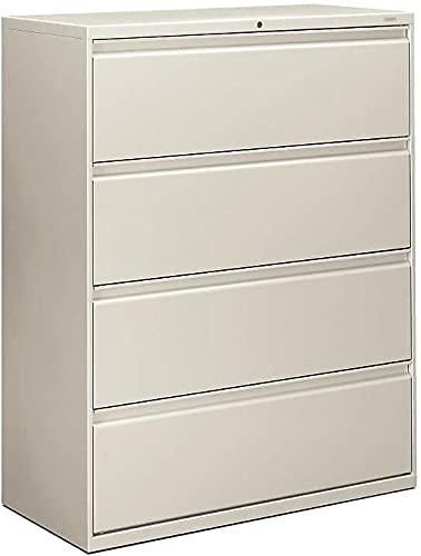 HON 800-Series Lateral File with Lock, 4 Drawers, 53"H x 42"W x 19 1/4"D, Light Gray