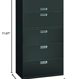 HON Brigade 600 Series Lateral File, 4 Legal/Letter-Size File Drawers, 1 Roll-Out File Shelf, Charcoal, 36" X 18" X 64.25"