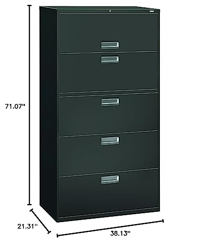 HON Brigade 600 Series Lateral File, 4 Legal/Letter-Size File Drawers, 1 Roll-Out File Shelf, Charcoal, 36" X 18" X 64.25"