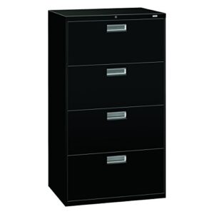 hon brigade 600 series lateral file, 4 legal/letter-size file drawers, black, 30" x 18" x 52.5"