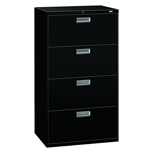 HON Brigade 600 Series Lateral File, 4 Legal/Letter-Size File Drawers, Black, 30" X 18" X 52.5"