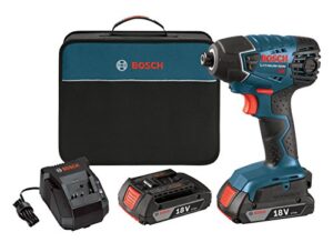 bosch 25618-02 18-volt lithium-ion 1/4-hex impact driver kit with 2 batteries, charger and bag, blue