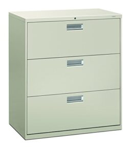 hon brigade 600 series lateral file, 3 legal/letter-size file drawers, light gray, 36" x 18" x 39.13"