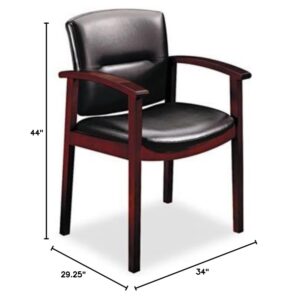 HON Park Avenue Collection Vinyl Mid-Back Guest Chair with Wood Frame, Fixed Arms and Mahogany Finish, Black