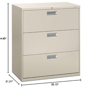 HON Brigade 600 Series Lateral File, 3 Legal/Letter-Size File Drawers, Light Gray, 36" X 18" X 39.13"