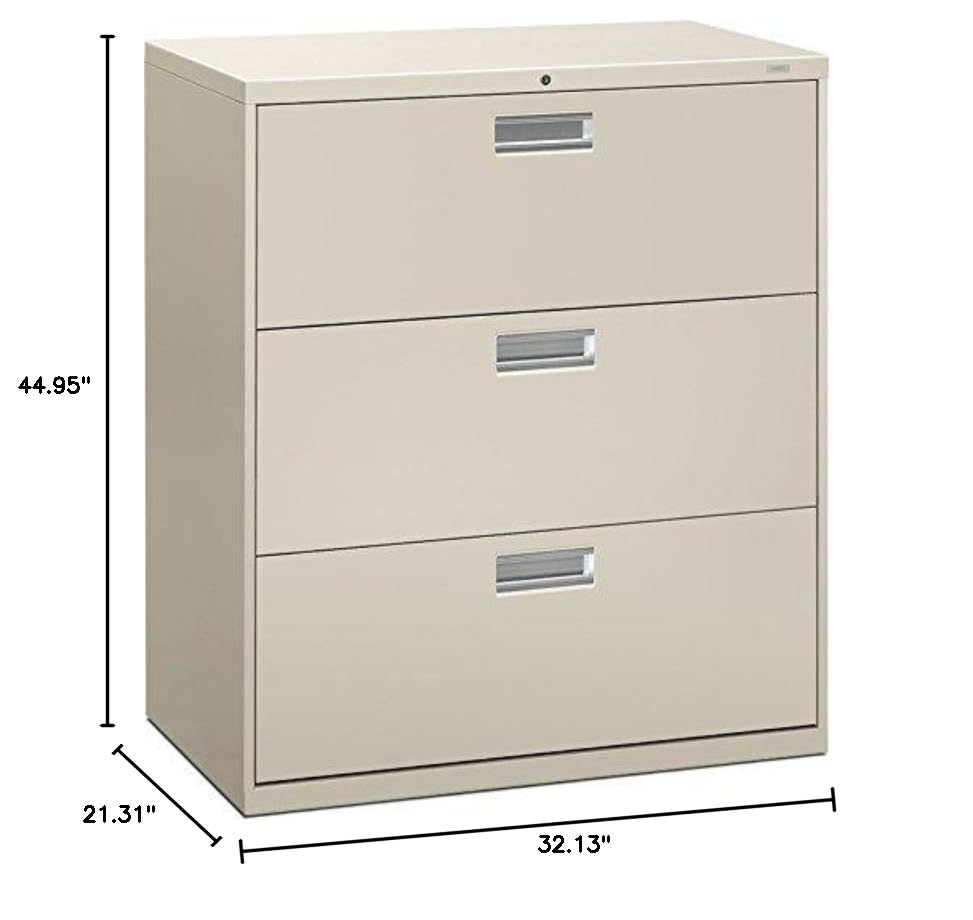 HON Brigade 600 Series Lateral File, 3 Legal/Letter-Size File Drawers, Light Gray, 36" X 18" X 39.13"