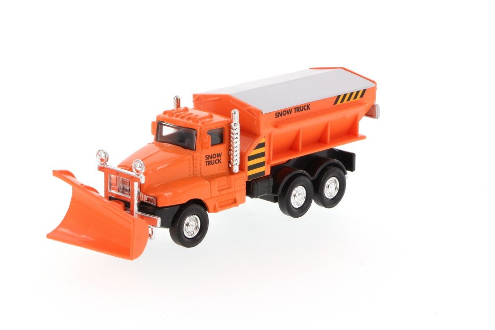 Playmaker Toys Snow Plow Trucks 5" Die Cast Metal Model Toy Truck Orange w/ Pullback Action