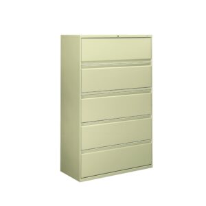 hon 5 drawer file cabinet with lock - 800 series lateral office storage cabinet locking metal filing cabinet with drawers 42"w x 18"d - adjustable hangrails for a4, legal, letter files - putty