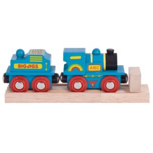 bigjigs single wooden train engine (blue)