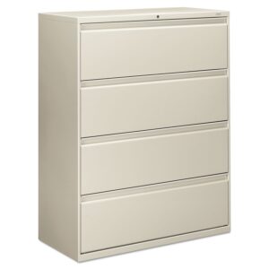 hon 800-series lateral file with lock, 4 drawers, 53"h x 42"w x 19 1/4"d, light gray