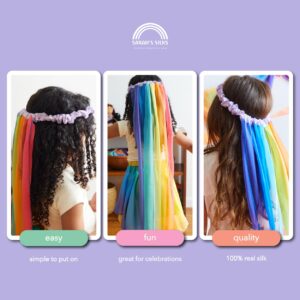 Rainbow Veil, Real Silk, 28" Long Veil with 18" Stretchy Headband | Real Natural Silk Waldorf Toys