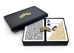 copag 1546 design 100% plastic playing cards, bridge size (narrow) black/gold (jumbo index, 1 set)