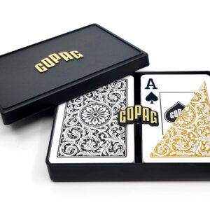 Copag 1546 Design 100% Plastic Playing Cards, Bridge Size (Narrow) Black/Gold (Jumbo Index, 1 Set)