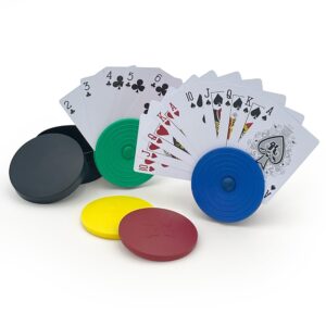 round card holders with case in red, yellow, green & blue, multi