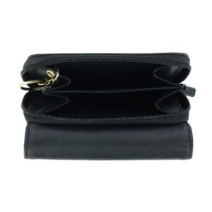 Buxton Heiress Leather Zip Purse, Black, One Size