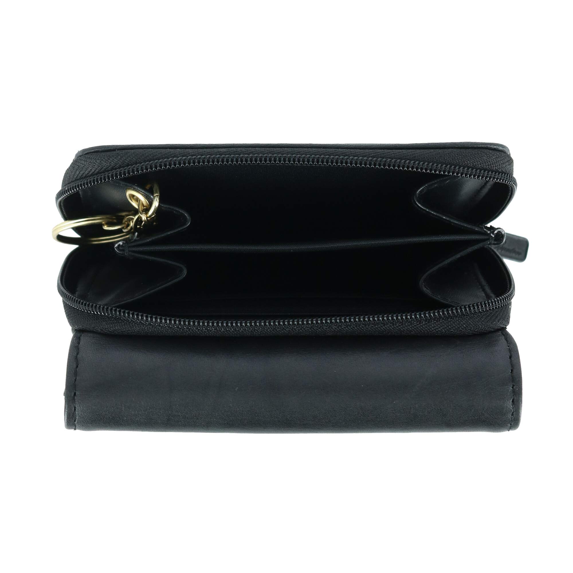 Buxton Heiress Leather Zip Purse, Black, One Size