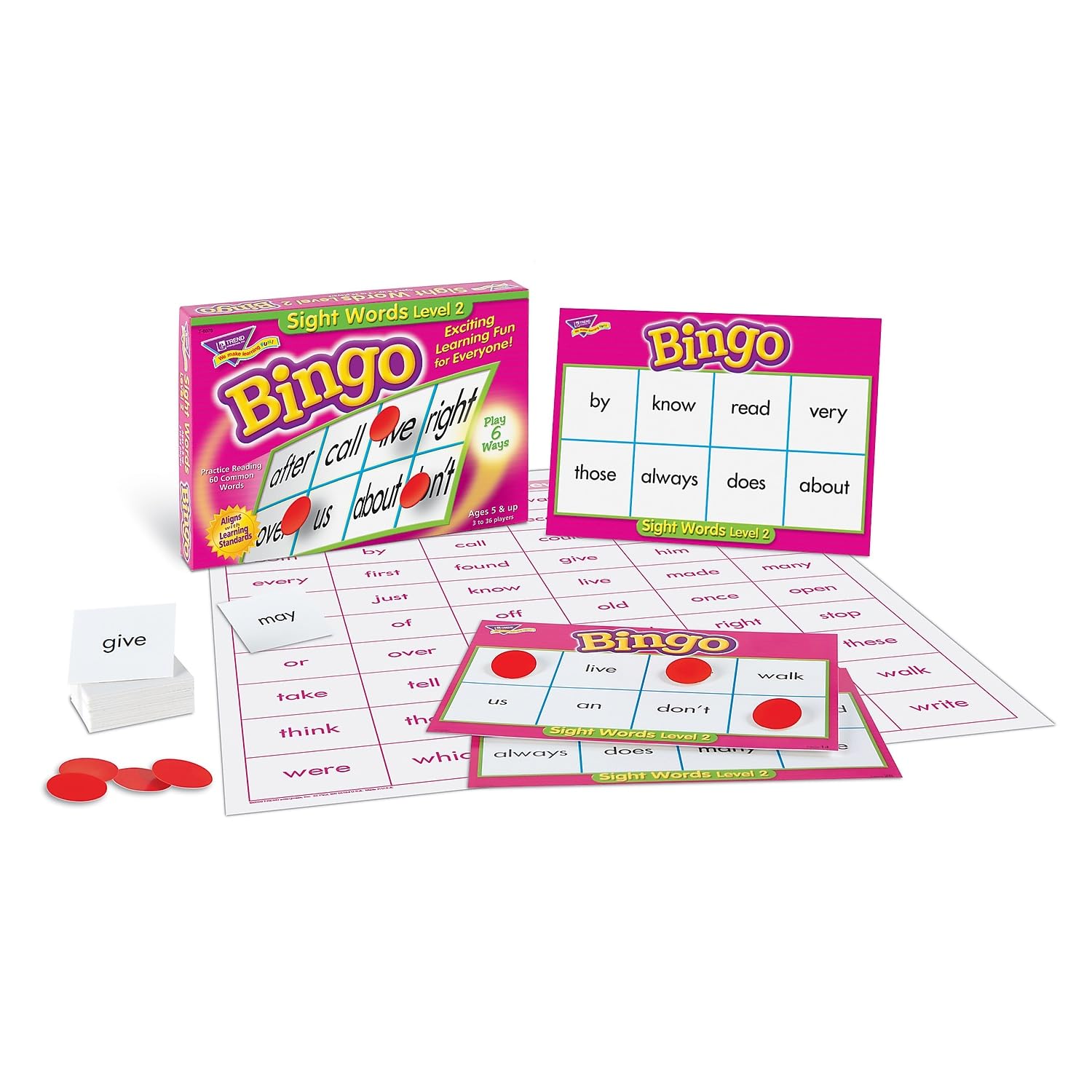 Trend Enterprises: Sight Words Level 2 Bingo Game, Exciting Way for Everyone to Learn, Play 6 Different Ways, Great for Classrooms and at Home, 3 to 36 Players, for Ages 5 and Up