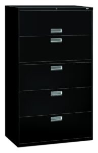 hon 5-drawer filing cabinet - 600 series lateral or legal filing cabinet, 42w by 19-1/4d, 5-drawer, black (h695)