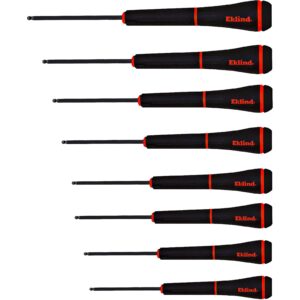 eklind 92500 psd ball-hex (allen) precision screwdriver - 8pc set sae inch sizes .050-5/32