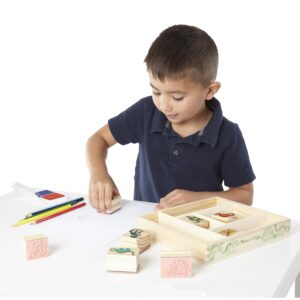 Melissa & Doug Wooden Stamp Set: Dinosaurs - 8 Stamps, 5 Colored Pencils, 2-Color Stamp Pad - FSC Certified