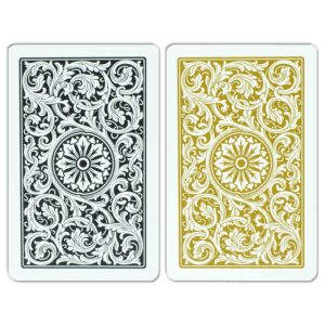 Copag 1546 Design 100% Plastic Playing Cards, Bridge Size (Narrow) Black/Gold (Standard Index, 1 Set)