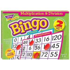 trend enterprises: multiplication & division bingo game, exciting way for all to learn, 2 games in one! play 8 different ways, great for classrooms and at home, 2 to 36 players, for ages 9 and up