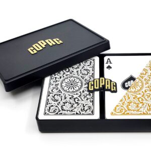 Copag 1546 Design 100% Plastic Playing Cards, Bridge Size (Narrow) Black/Gold (Standard Index, 1 Set)