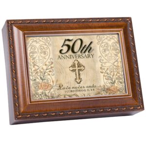 cottage garden 50th anniversary woodgrain rope trim inspirational music box plays song ave maria