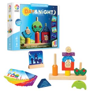 smartgames day & night wooden cognitive skill-building puzzle game featuring 48 playful challenges for ages 2+