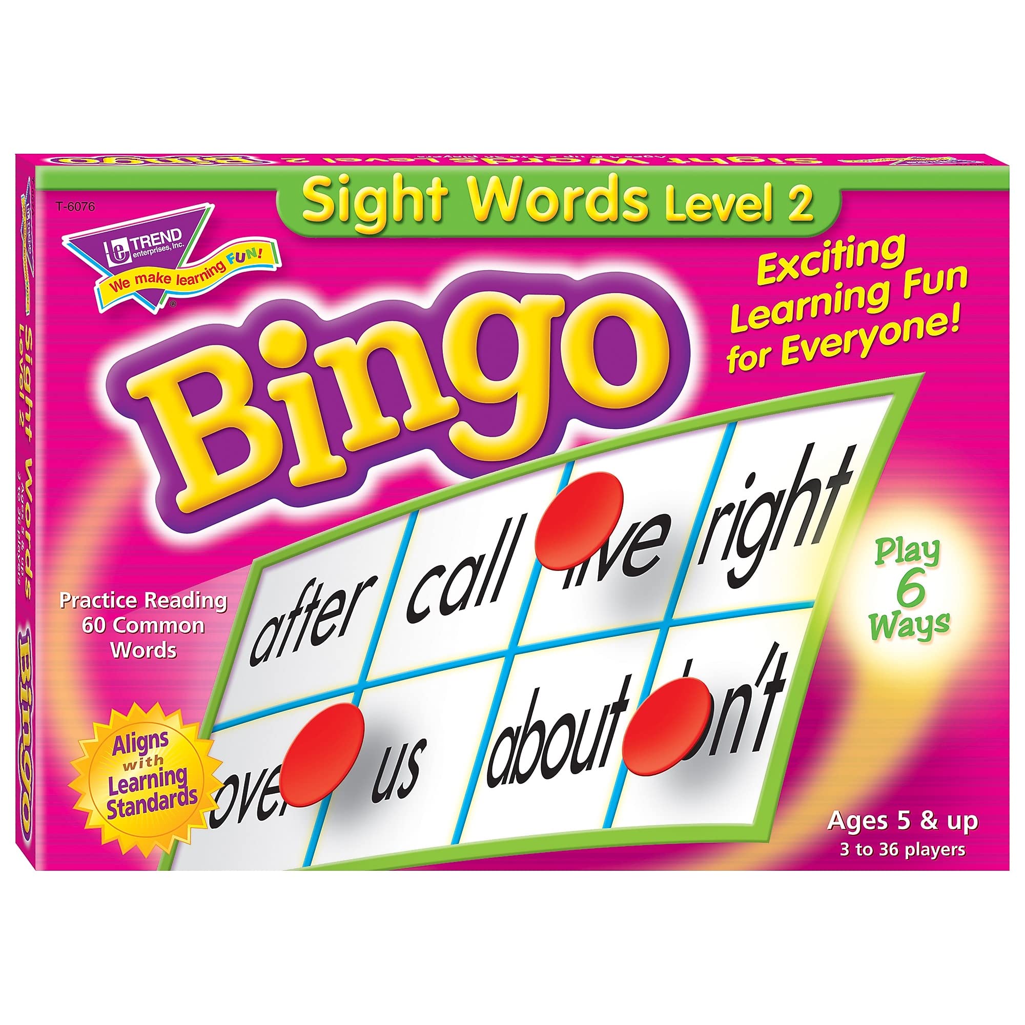 Trend Enterprises: Sight Words Level 2 Bingo Game, Exciting Way for Everyone to Learn, Play 6 Different Ways, Great for Classrooms and at Home, 3 to 36 Players, for Ages 5 and Up