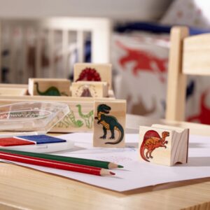 Melissa & Doug Wooden Stamp Set: Dinosaurs - 8 Stamps, 5 Colored Pencils, 2-Color Stamp Pad - FSC Certified