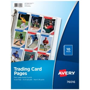 avery 9 pocket trading card pages for 3 ring binder, pokemon cards, pack of 10, holds 90 cards total (76016)